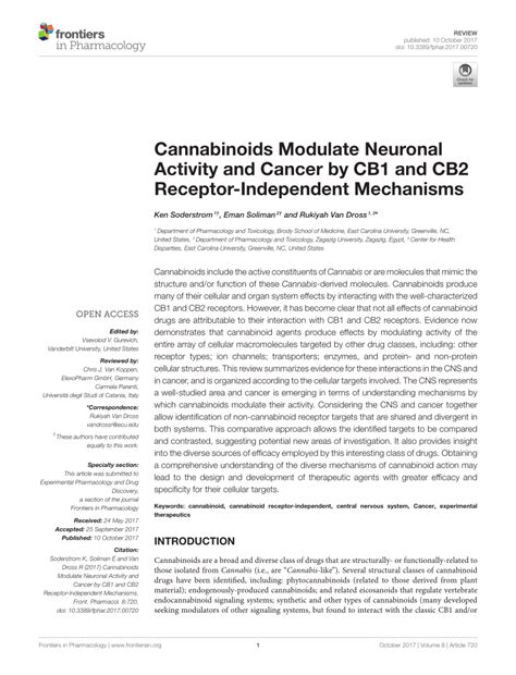 Pdf Cannabinoids Modulate Neuronal Activity And Cancer By Cb1 And Cb2 Receptor Independent