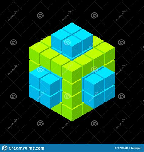 Abstract D Shape From Cubes Vector Illustration Isometric Projection Stock Vector