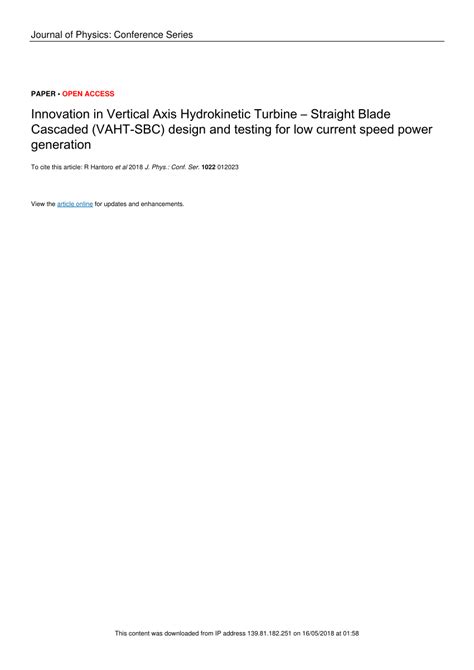 Pdf Innovation In Vertical Axis Hydrokinetic Turbine Straight Blade Cascaded Vaht Sbc