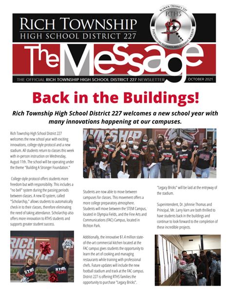 October 2021 Newsletter Rich Township High School District 227