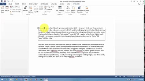How To Lock Some Parts Of Word Document From Editing In Word 2013 Youtube