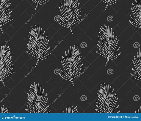 Seamless Pattern With Palm Leaves On Black Background Continuous One
