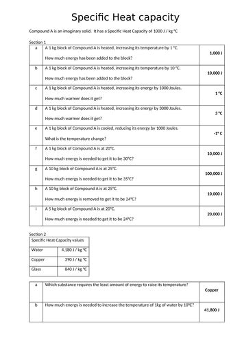 Aqa Gcse Physics 9 1 P2 4 Specific Heat Capacity Required Practical Full Lesson Teaching