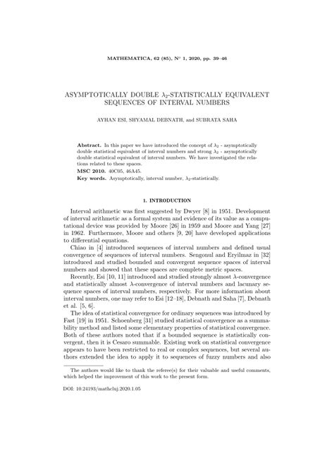 Pdf Asymptotically Double λ2 Statistically Equivalent Sequences Of Interval Numbers