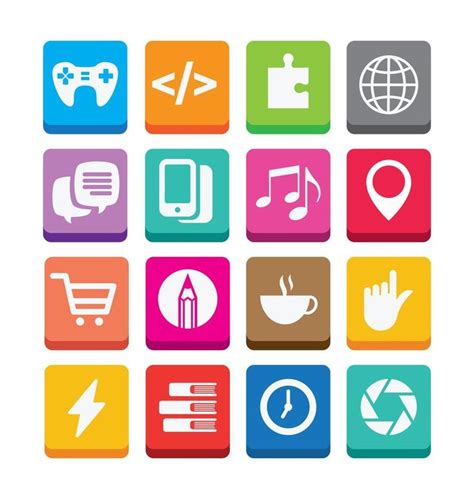 Set Of Flat Design Icons Modern Flat Icon Vector Collection In Squares With Rounded Corners