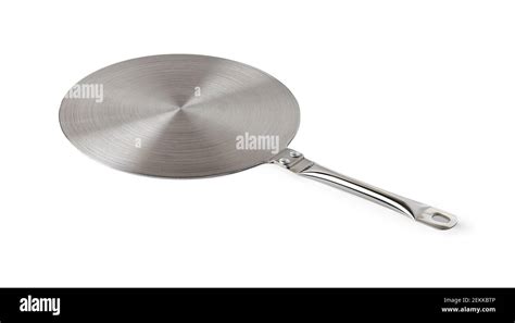 Side View Of Stainless Steel Heat Diffuser With Handle Isolated On White Background Device For