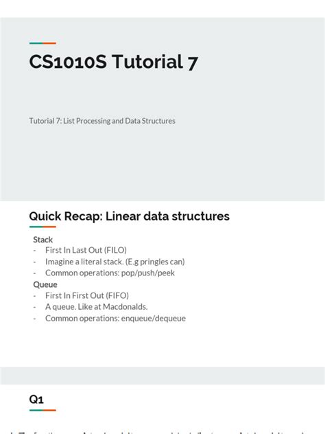 Cs1010s Tutorial 7 Pdf Pdf Queue Abstract Data Type Software Design