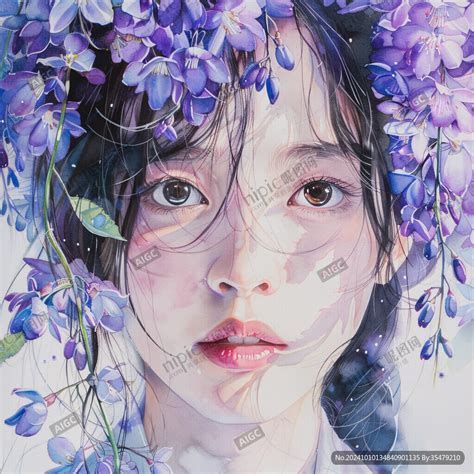 Ai创作图少女与花插画 捧花蓝的女孩插画 唯美少女与花系列 花卉少女插画 整容整形花季少女插画 写实人物插画 美女插画画 花季少女插画 绘画