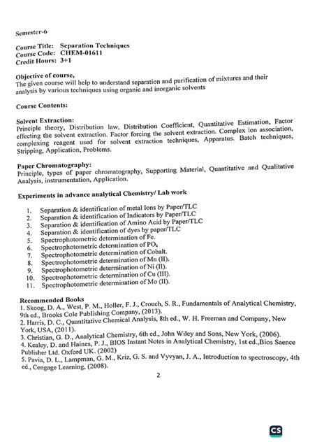 Chem 01611 Analytical Chemistry Separation Techniques Check Karwana