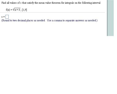 solved find all values of c that satisfy the mean value