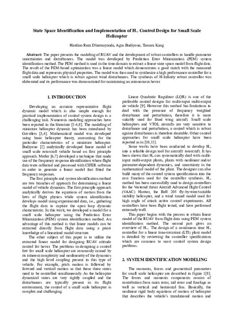 Doc State Space Identification And Implementation Of H∞ Control Design For Small Scale Helicopter