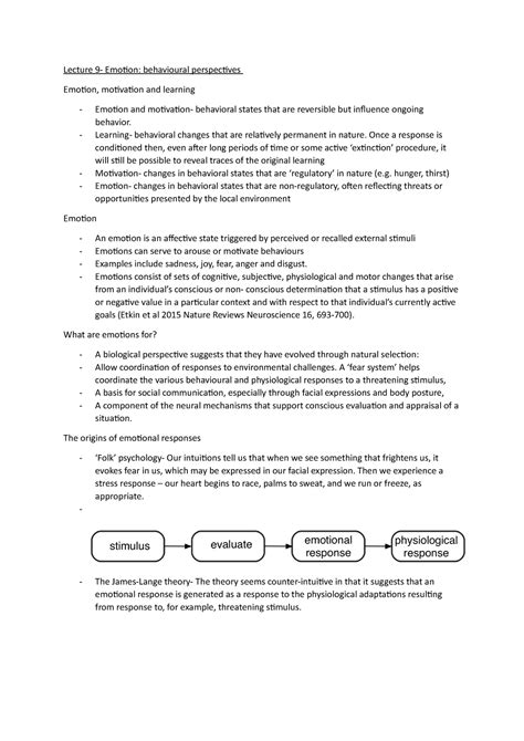 lecture 9 emotion behavioural perspectives lecture 9 emotion