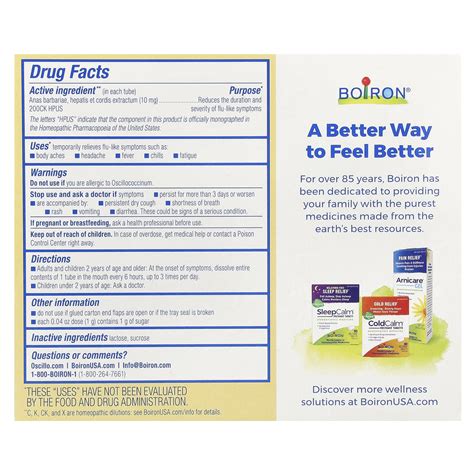 Boiron Oscillococcinum Single Dose Tubes Flu Like Symptoms Ages 2