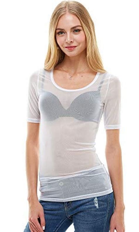 Ola Mari Womens Mesh Top Short Sleeve Sheer Tops See Through Round