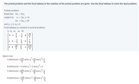 solved the primal problem and the final tableau in the