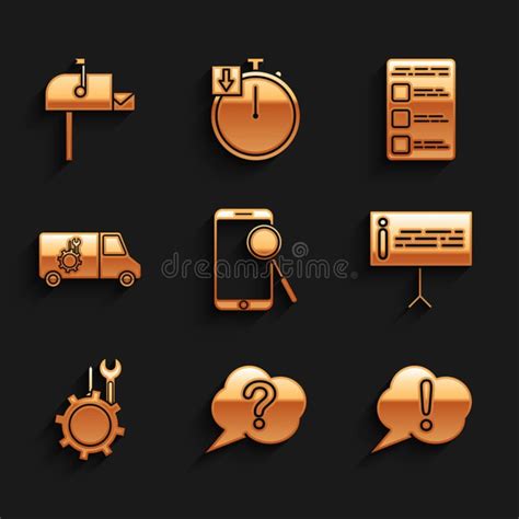 Set Mobile Phone Diagnostics Speech Bubble Question Exclamation Information Wrench And