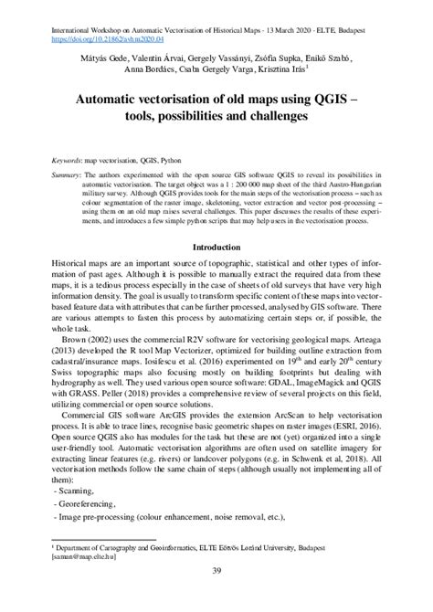 Pdf Automatic Vectorisation Of Old Maps Using Qgis Tools Possibilities And Challenges