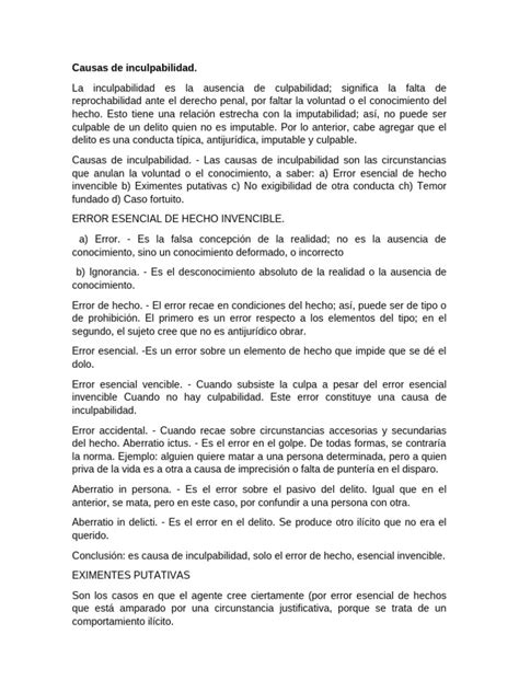 Causas De Inculpabilidad En Derecho Penal Pdf Justicia Penal