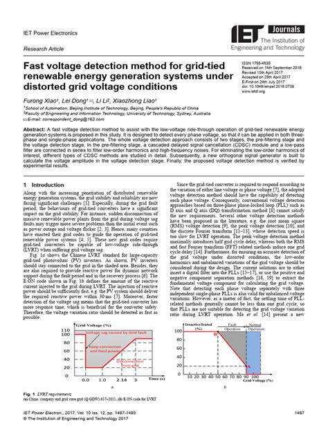 Iet Power Electronics 2017 Xiao Fast Voltage Detection Method For Grid Tied Renewable