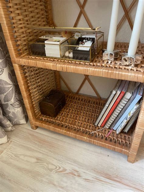 Arched Wicker Bookshelf Rattan Bookcase Plant Stand Boho Furniture Arch Wicker Shelf Storage