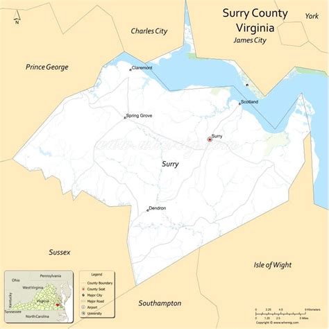Surry County Map Virginia Usa