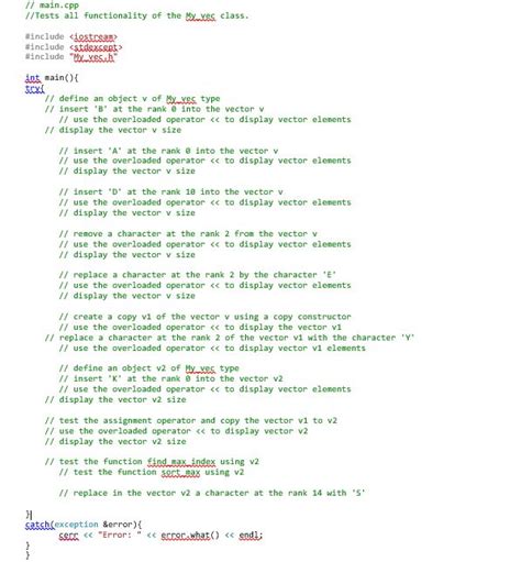 Solved Question 1 Write In C A Class Myvec That Can