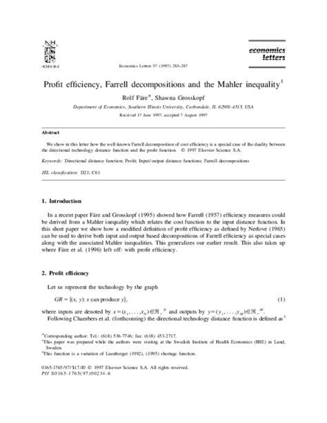 Pdf Profit Efficiency Farrell Decompositions And The Mahler Inequality