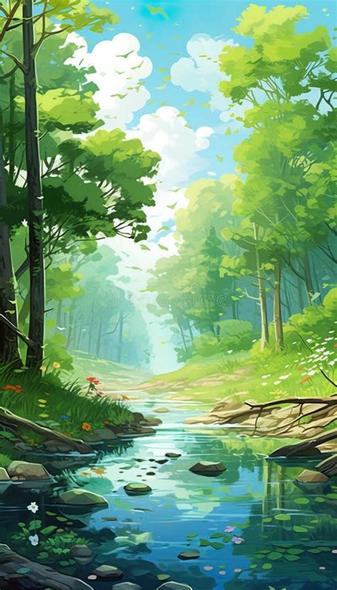 Background Wallpaper Illustrator Trees In Forest Fresh Green Splash Water Yellow Ligh Sun