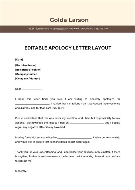 Free Apology Letter Template To Edit Online