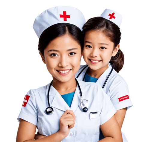 Two Young Asian Women Wearing Nurse Uniforms Ready To Provide Medical