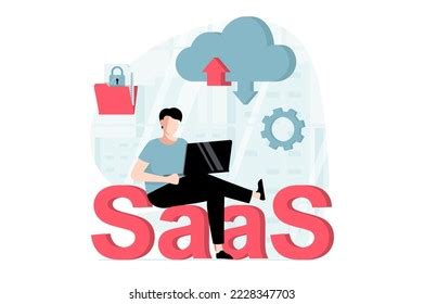 Saas Concept People Scene Flat Design Stock Illustration 2228347703 Shutterstock
