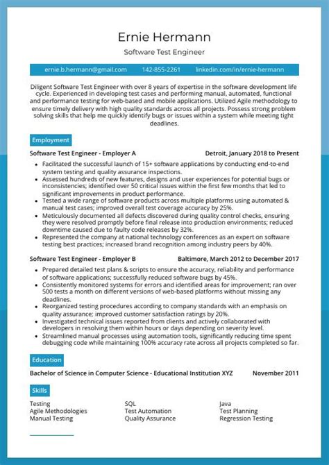 Software Test Engineer Resume Cv Example And Writing Guide