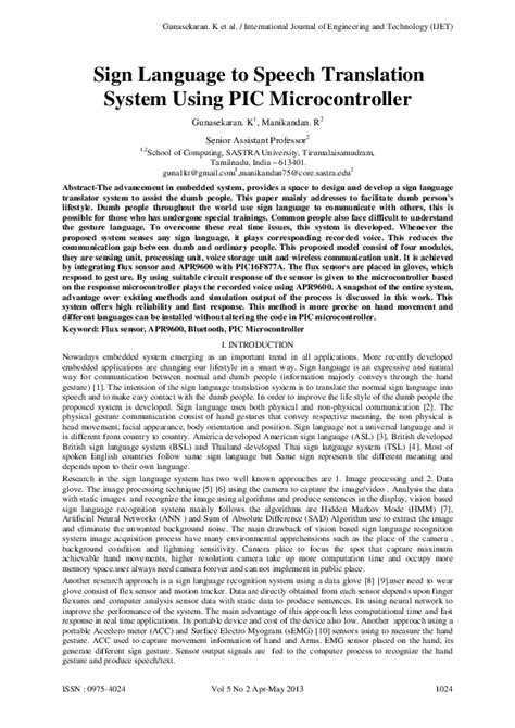 Pdf Sign Language To Speech Translation System Using Pic Microcontroller