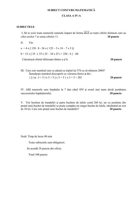 Academiaabc Subiect Concurs Matematică Clasa A Iv A