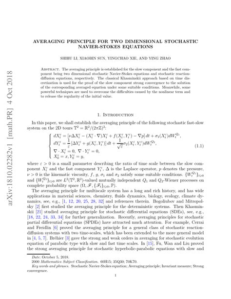 Pdf Averaging Principle For Two Dimensional Stochastic Navier Stokes