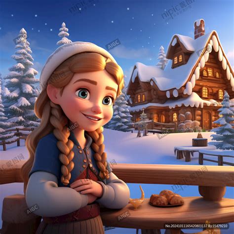 Ai创作图儿插少女 写实人物插画 卡通农家小女孩 冰雪奇缘主题设计 可爱女孩场景图 小女孩插画小场景 乡村女孩插画 冬天雪屋积雪雪景 积雪房子雪村木屋 木房子冬季夜晚灯光 农家女孩插画 大雪
