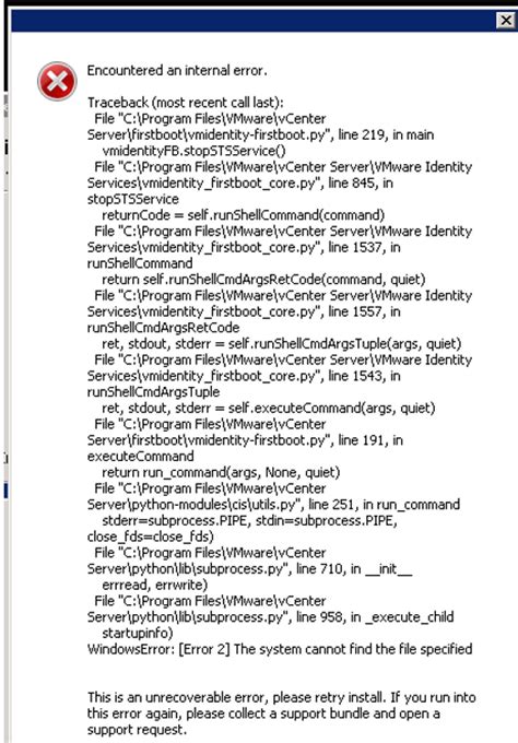 Internal Error During Vcenter 55 To 60 Upgrade Vmware Vsphere