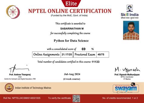 Sabarinathan M On Linkedin Nptel Datascience Python Iitmadras Professionaldevelopment