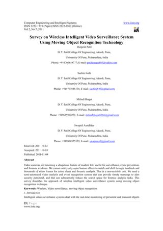 Survey On Wireless Intelligent Video Surveillance System Using Moving Object Recognition