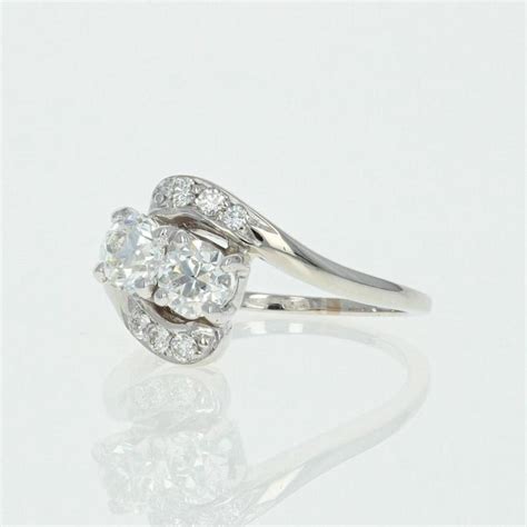 Art Deco Diamond Bypass Ring 14 Karat White Gold Vintage European 96