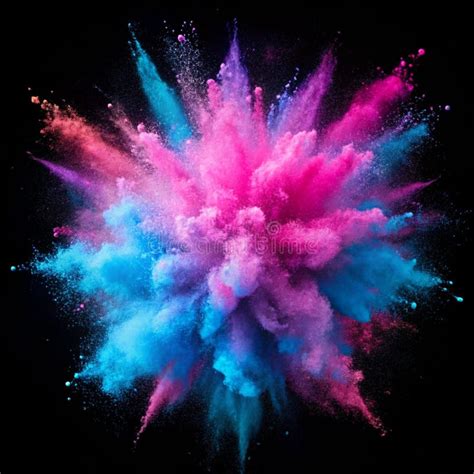 Explosion Of Pink Violet And Blue Powder Freeze Motion Of Color Powder Exploding Illustration