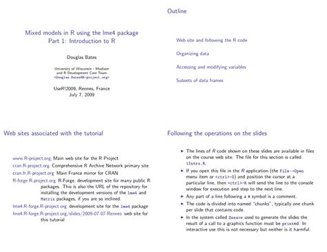 Ppt Outline Mixed Models In R Using The Lme4 Package Part 1 Powerpoint Presentation 775295