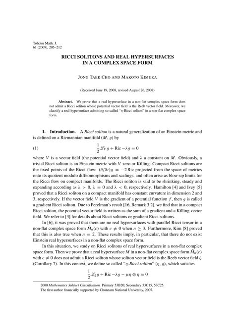 Pdf Ricci Solitons And Real Hypersurfaces In A Complex Space Form