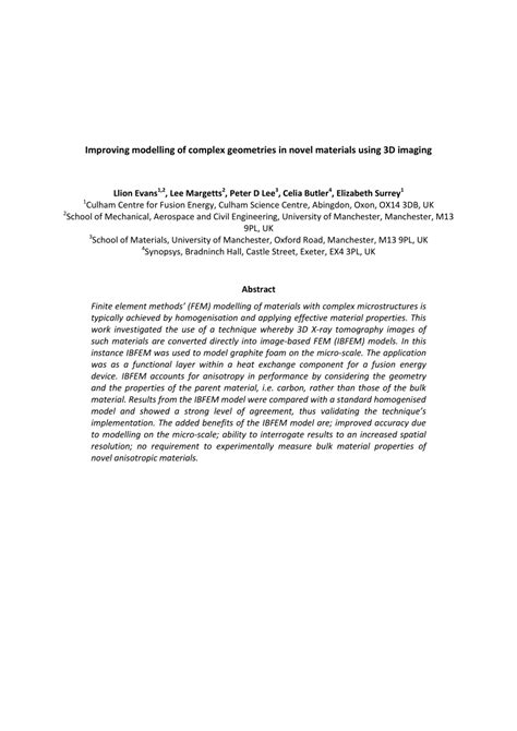 PDF Improving Modelling Of Complex Geometries In Novel Materials Using D Imaging