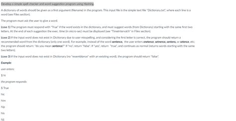 Solved Develop A Simple Spell Checker And Word Suggestion Chegg Com