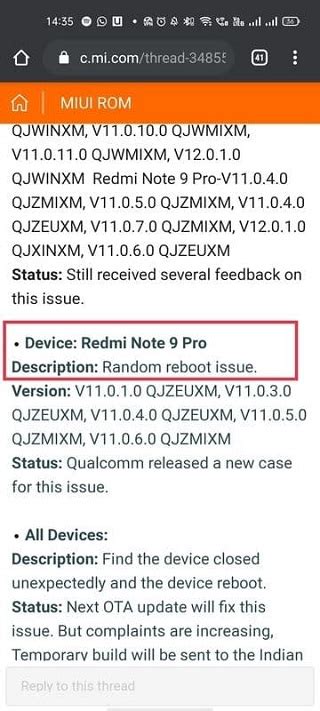Redmi Note Pro S Random Reboot Issue Official Statement Released
