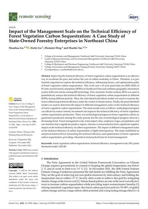 Pdf Impact Of The Management Scale On The Technical Efficiency Of Forest Vegetation Carbon