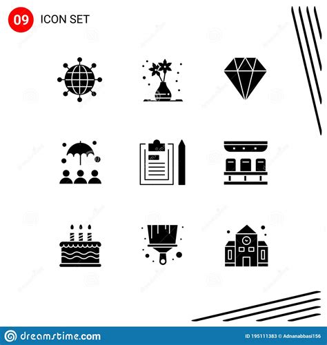 solid glyph pack of 9 universal symbols of notepad document care