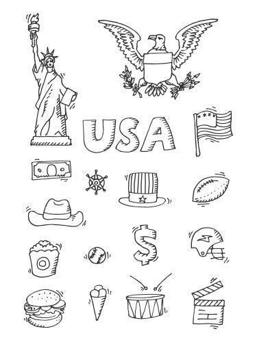History Doodle Line Set School University Outline Vector Image