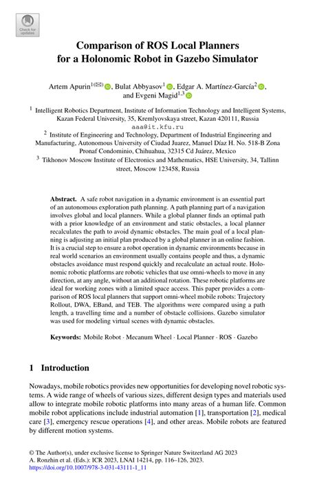 Pdf Comparison Of Ros Local Planners For A Holonomic Robot In Gazebo